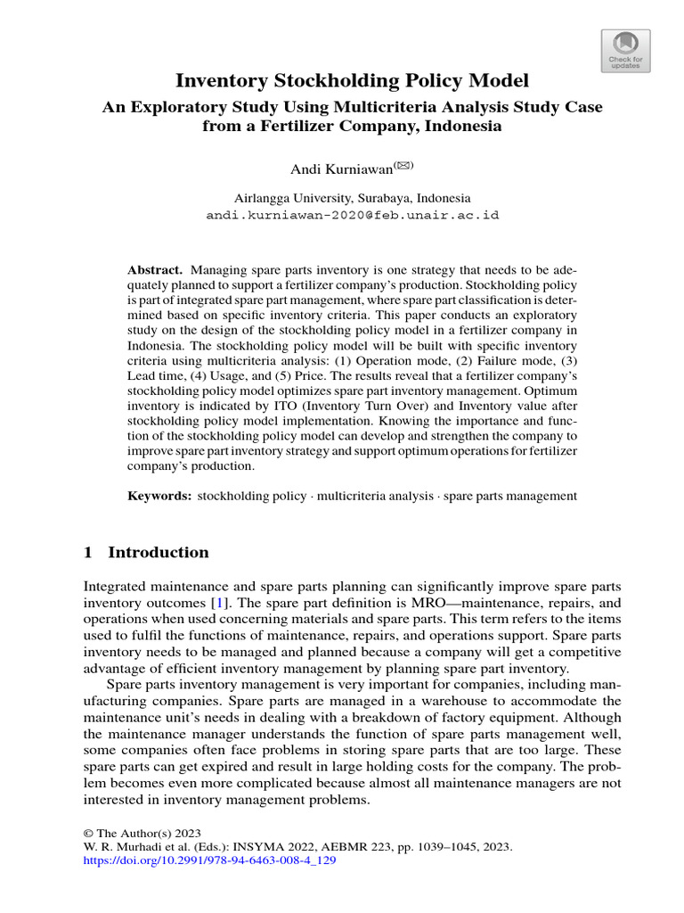 Inventory Stockholding Policy Model | PDF