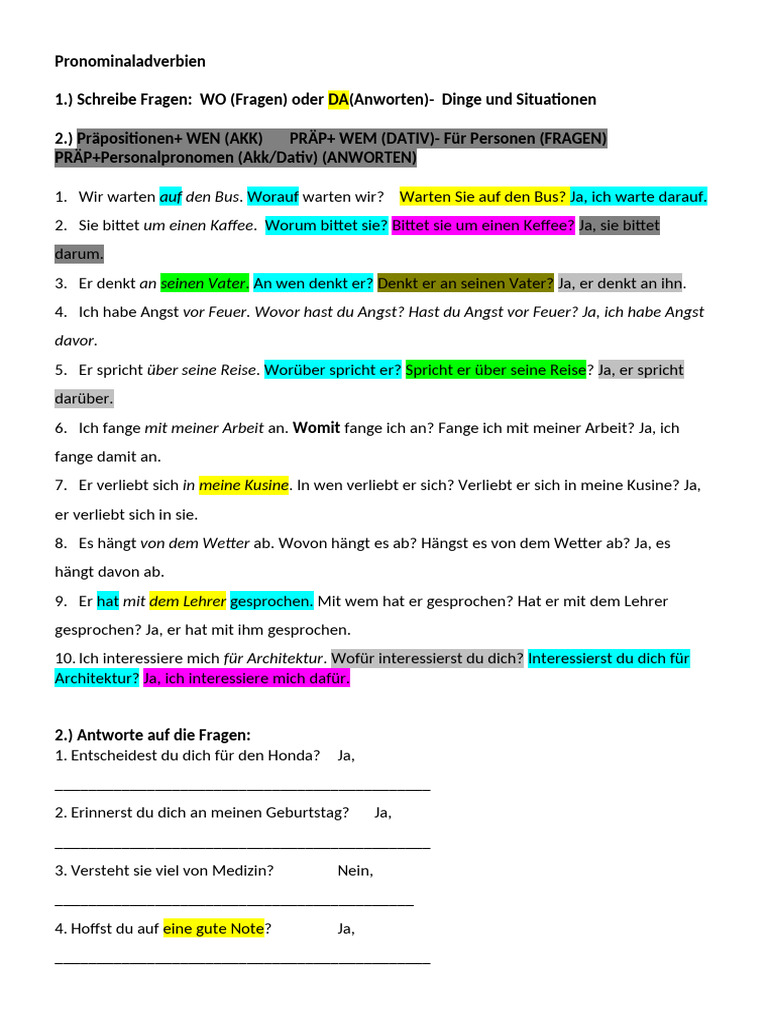 Pronominaladverbien A2 B1 - 6b | PDF