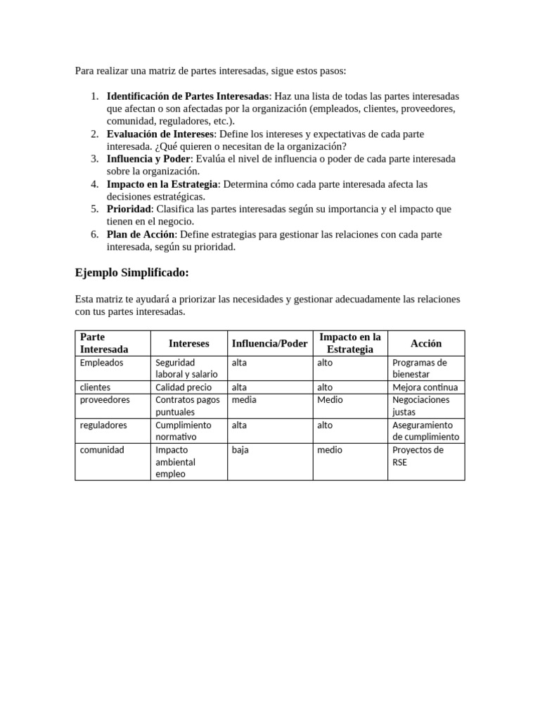 EJEMPLO matriz de partes interesadas | PDF