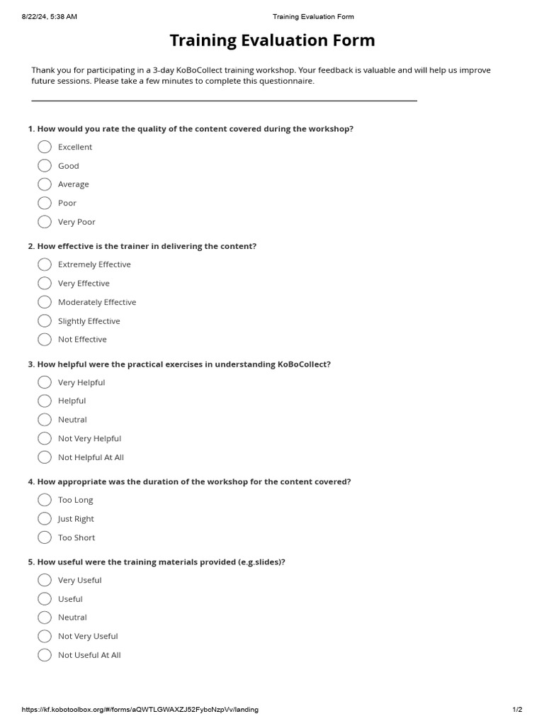 Training Evaluation Form - KoboToolbox | PDF | Career & Growth