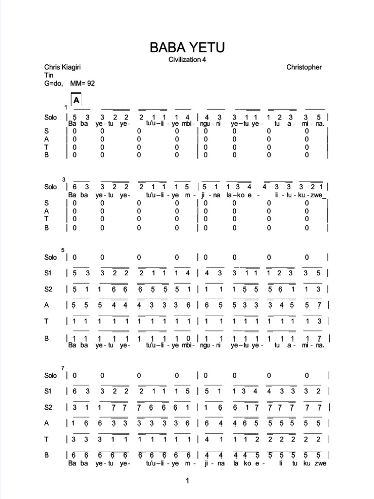 Partitur Baba Yetu | PDF
