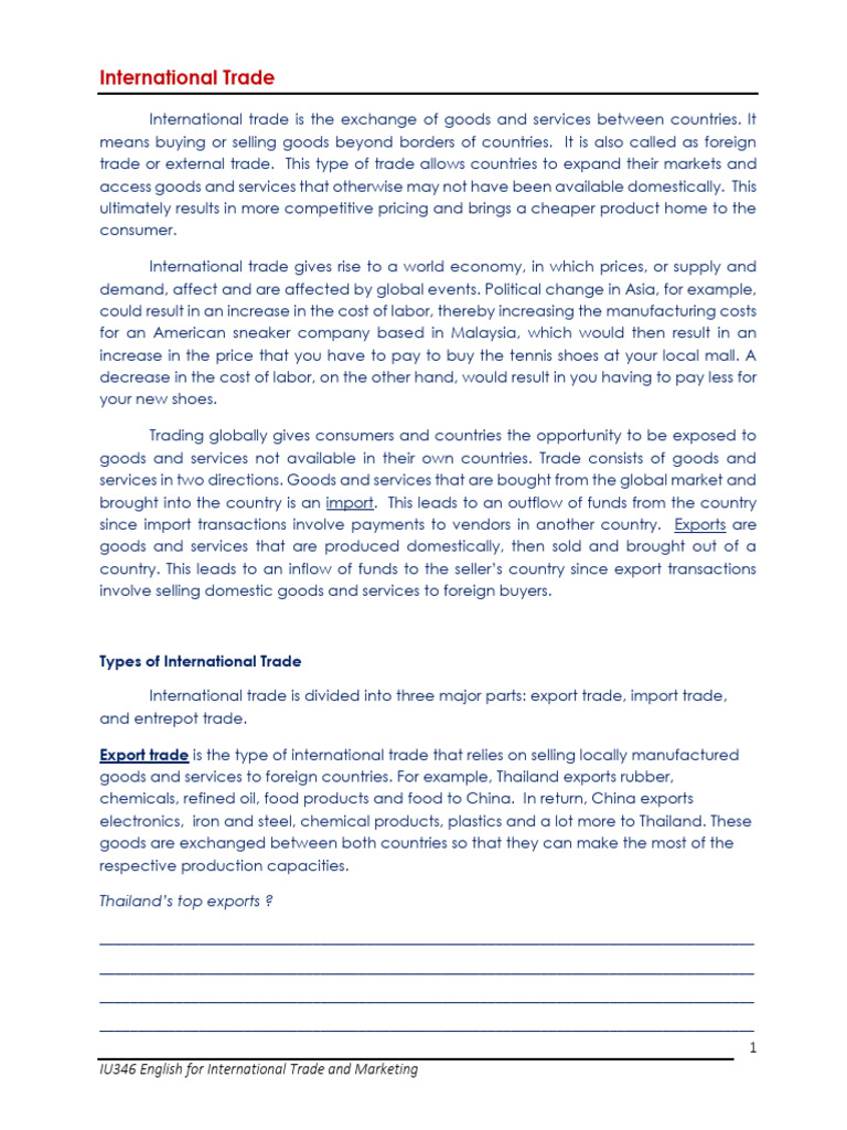 Introduction To International Trade - Read | PDF