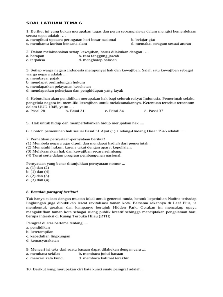 SOAL LATIHAN TEMA 6 Yes | PDF