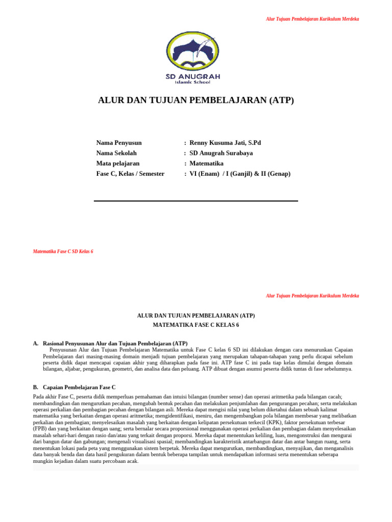 Atp MTK Kelas 6 SD | PDF