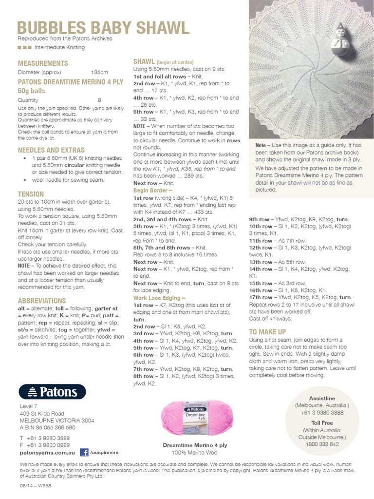 Patons Dreamtime Merino 4ply Bubbles Baby Shawl | PDF | Knitting | Fibers