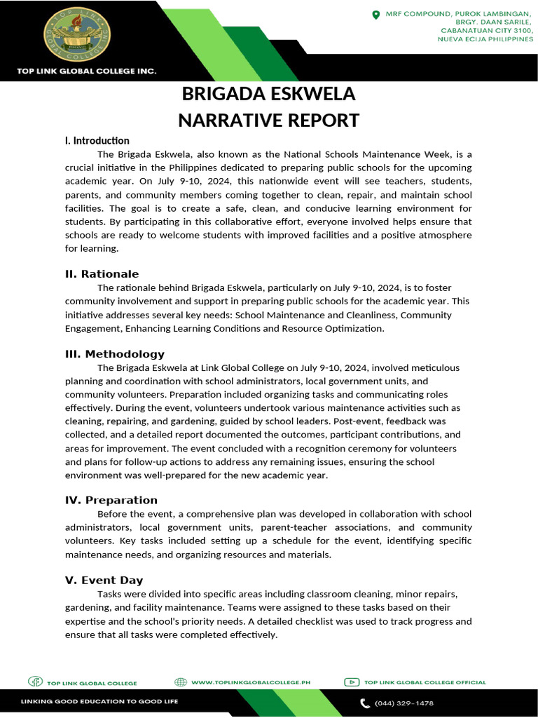 Brigada Eskwela Narrative Report | PDF