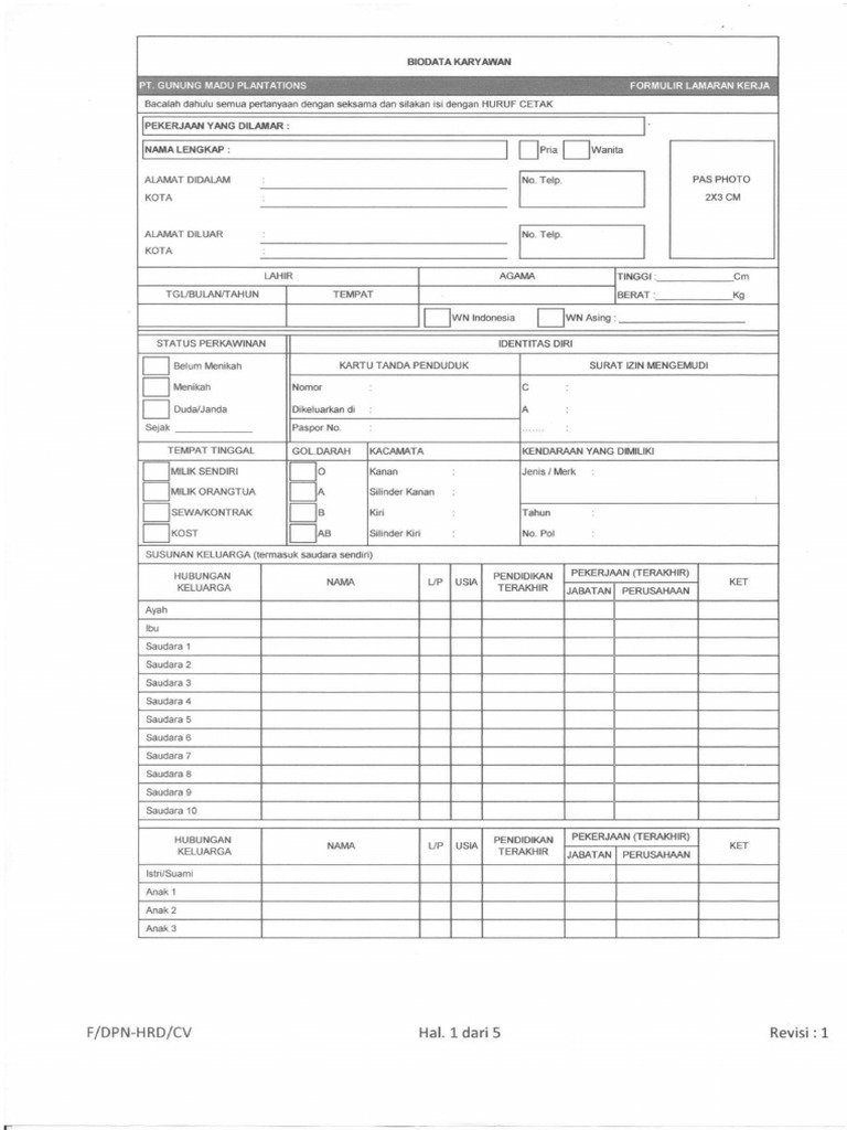 Formulir Biodata 2024 | PDF