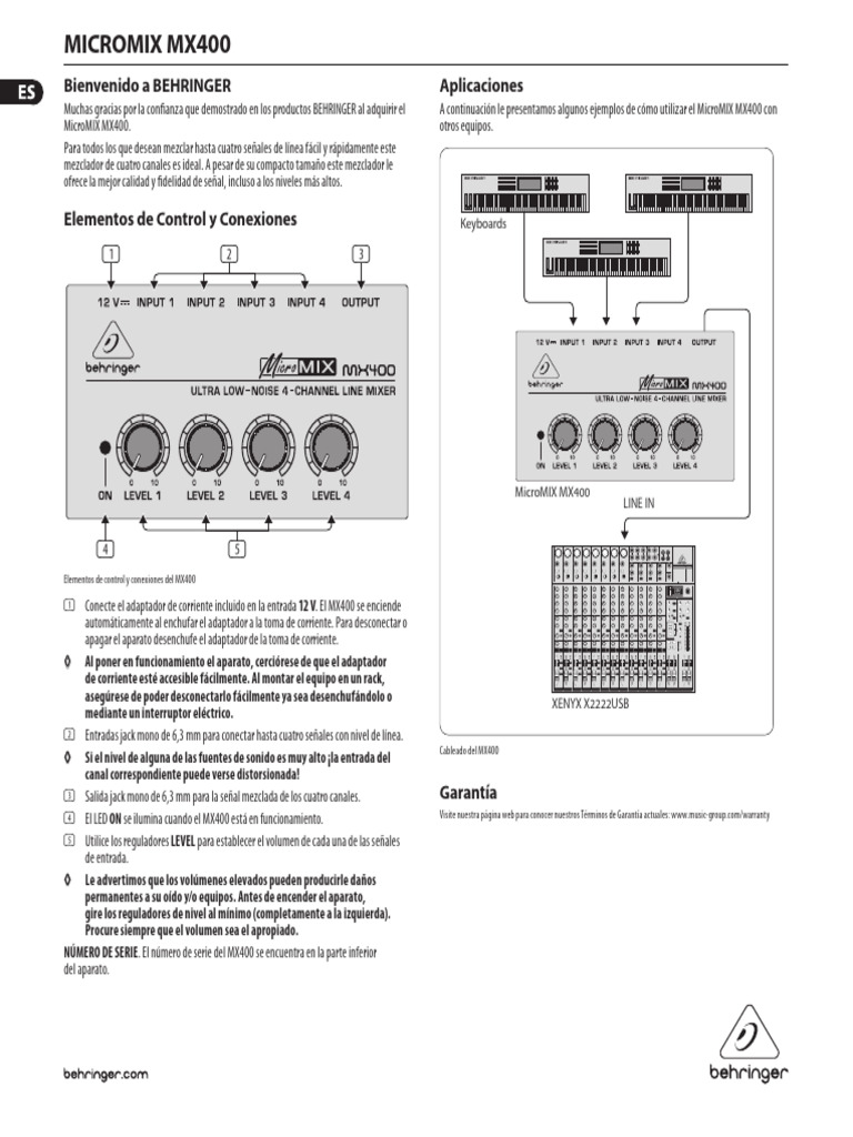 Manual Behringer MX400 Esp | PDF