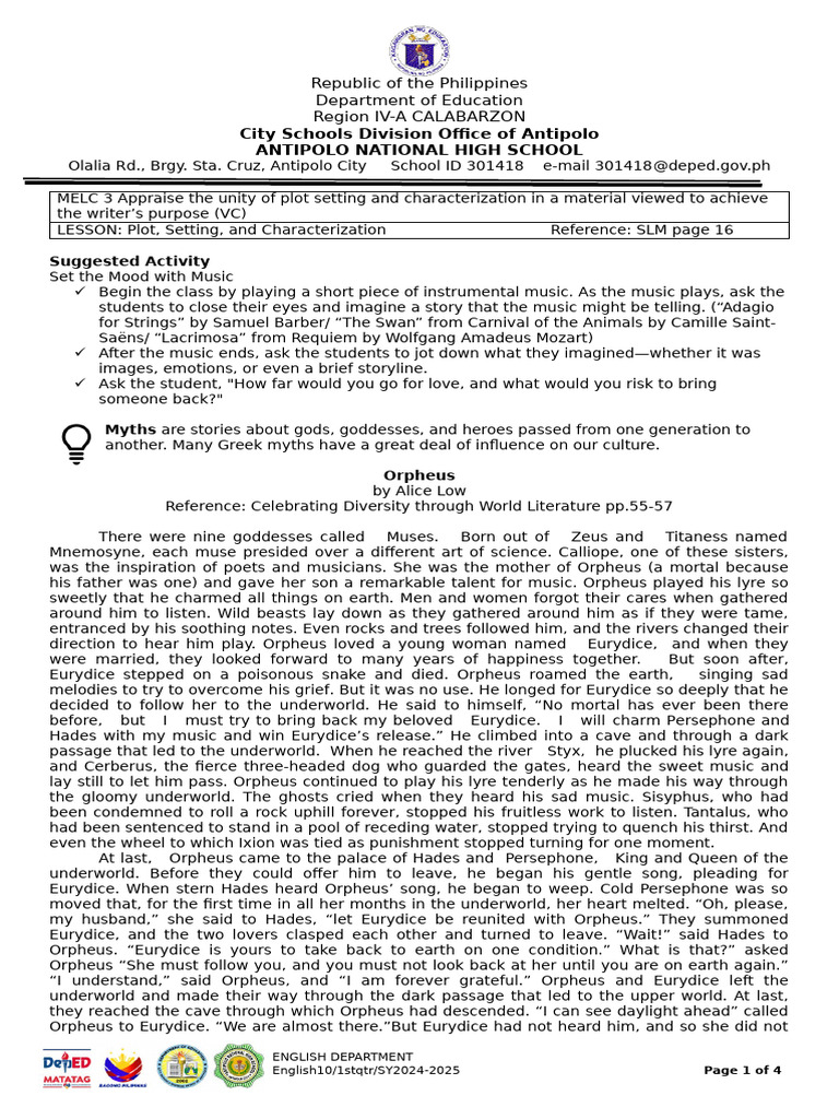 Lesson-3 - Grade 10 Lessons | PDF | Hades | Orpheus