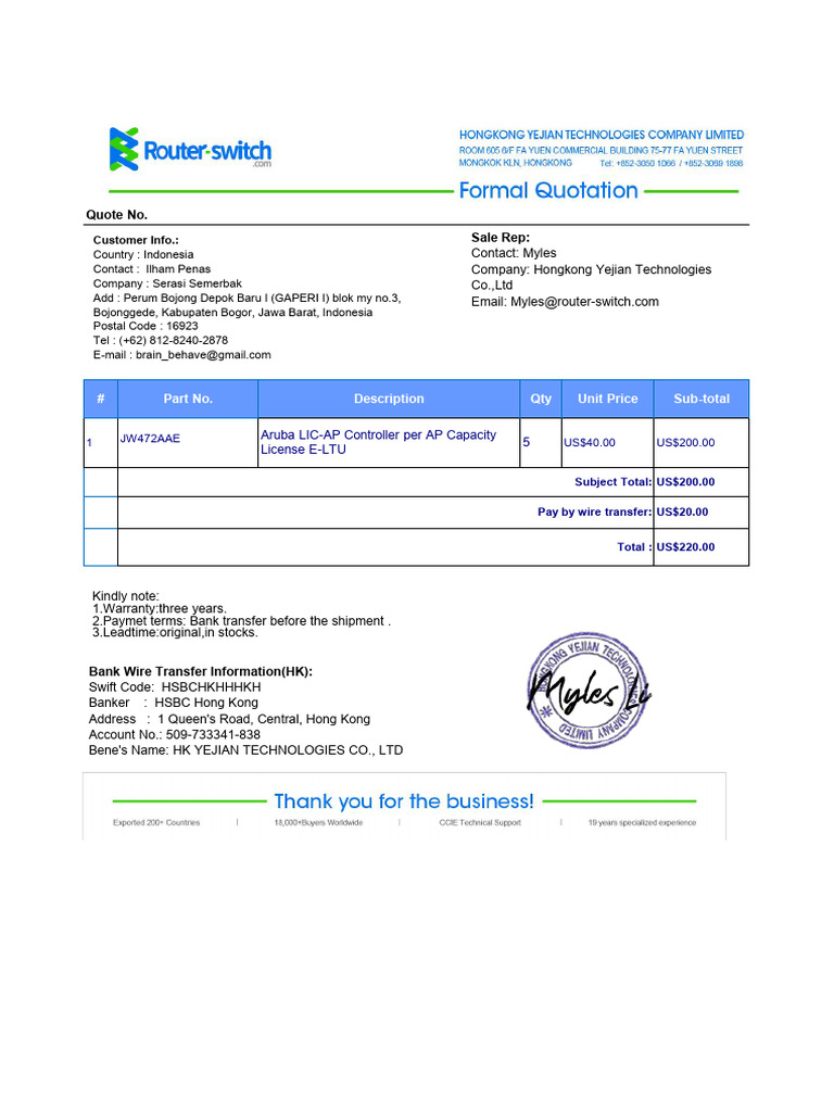 Sample Quotation | PDF