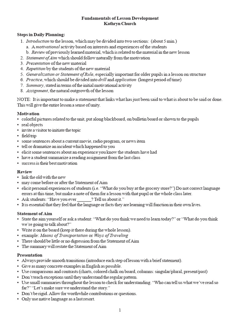 Fundamentals of lesson development | PDF