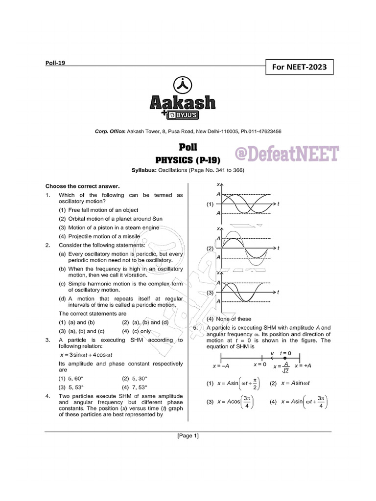 Physics Poll-19 [@DefeatNEET] | PDF