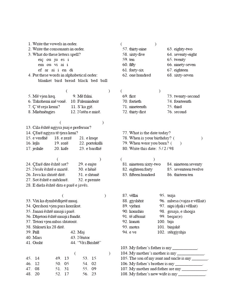 Beginning English Written Test | PDF