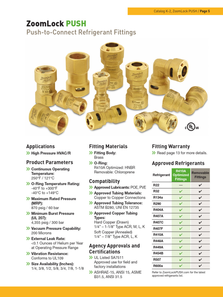 ZoomLock PUSH Refrigerant Fittings Guide | PDF | Applied And ...