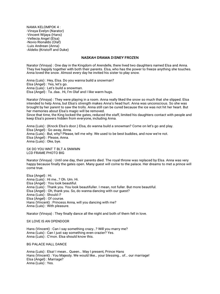 Drama Frozen Dalam Bahasa Inggris | PDF