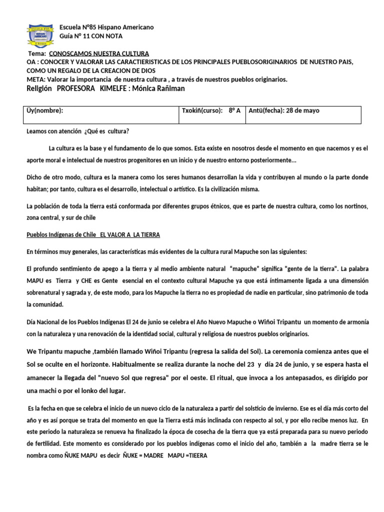 Guia 11 para 8° A Hispano Cultura | PDF