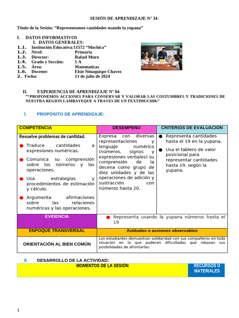 Sesión Representamos Cantidades Usando La Yupana | PDF