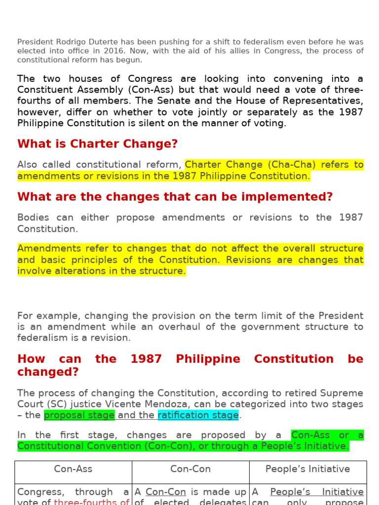 Charter Change Explainer | PDF