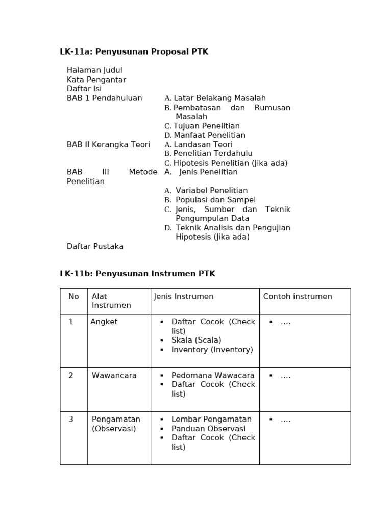 LK-11a: Penyusunan Proposal PTK | PDF