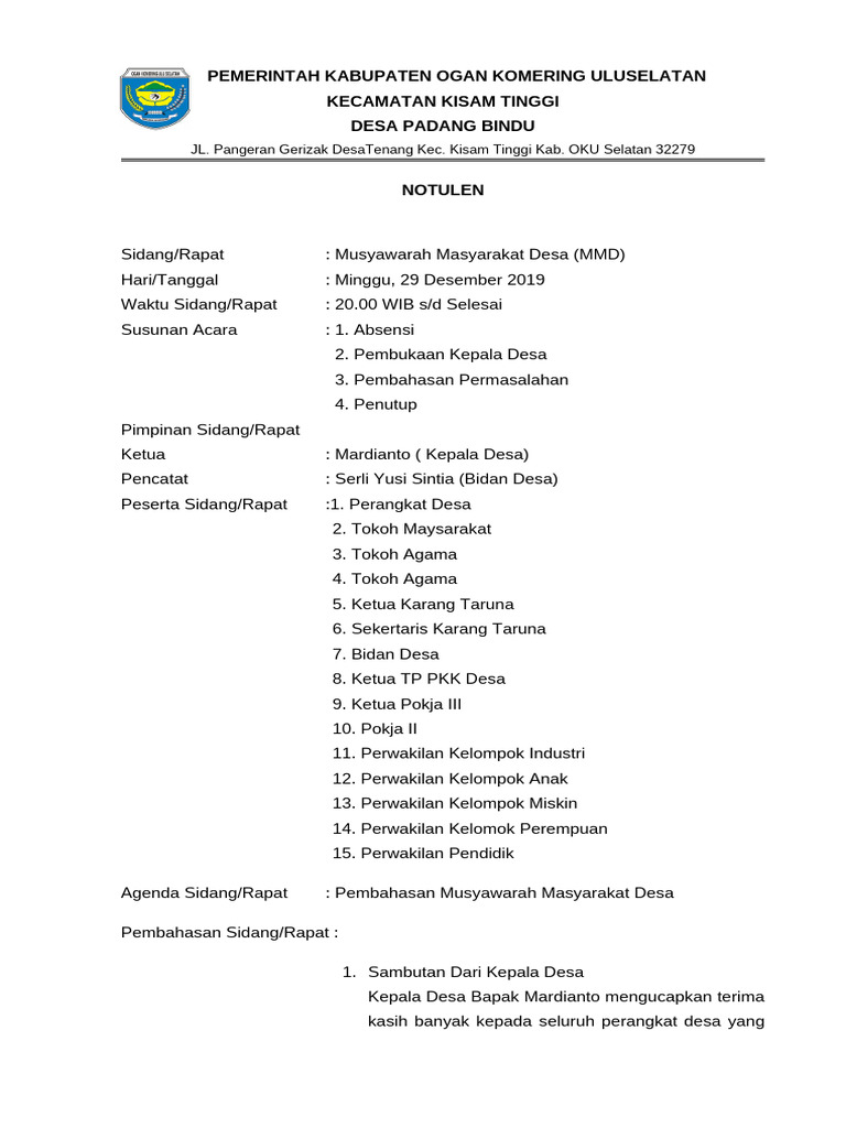 Notulen MMD P.bindu | PDF