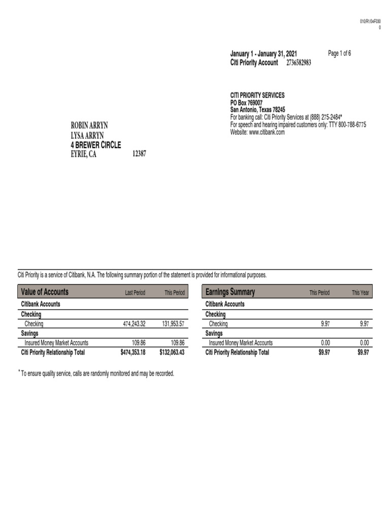 Sample - Citibank Joint Owner Multiple Account | PDF