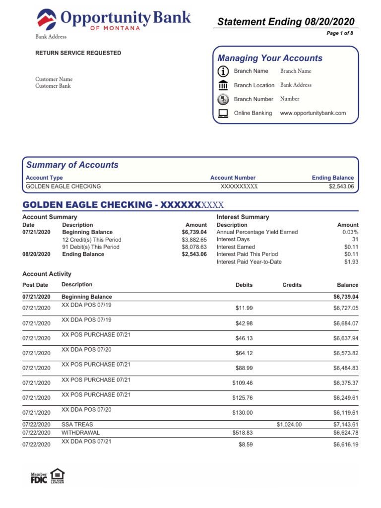 Bankstatement OpportunityBankofMontana 003 Jimenez Mocked | PDF