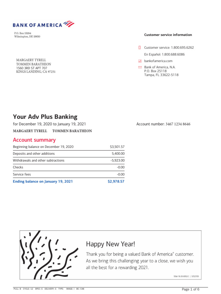 Sample - BofA Joint Owner One Account | PDF