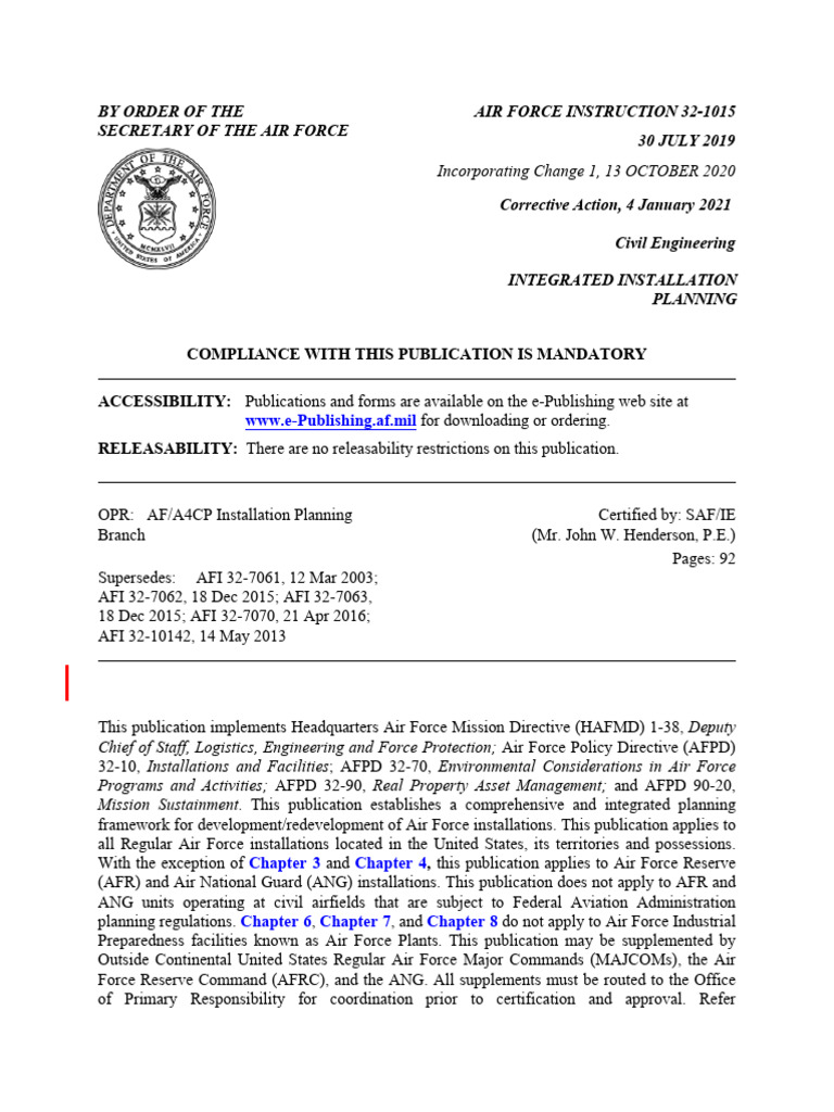 AFI - 32-1015 - Integrated Installation Planning | PDF