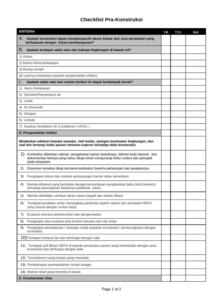 Form ICRA Pra Kontruksi | PDF