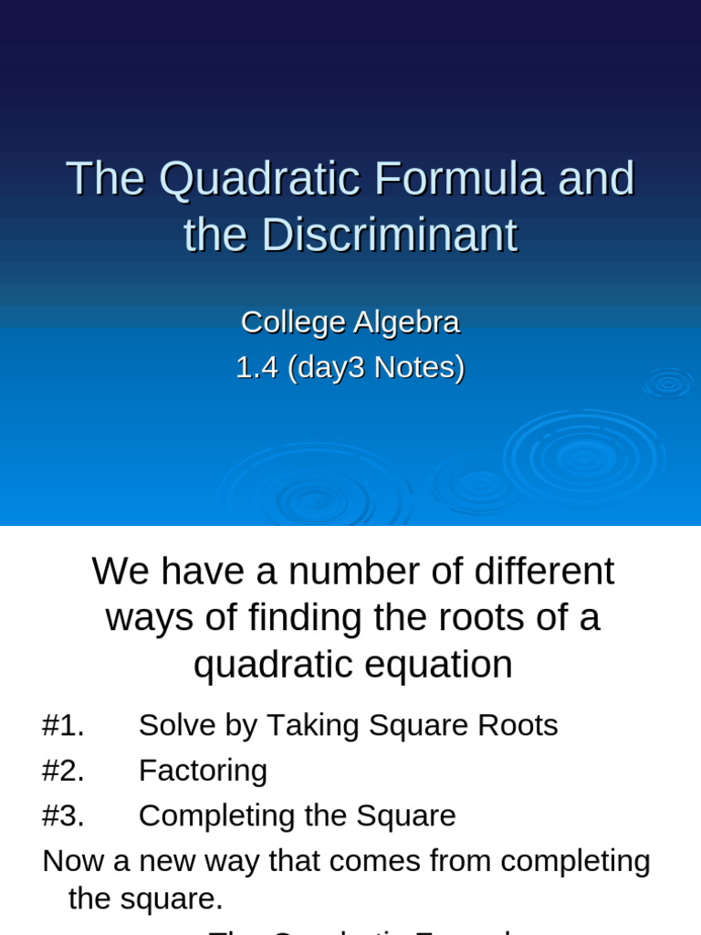1.4 Day3 Notes On Using The Discriminant | PDF