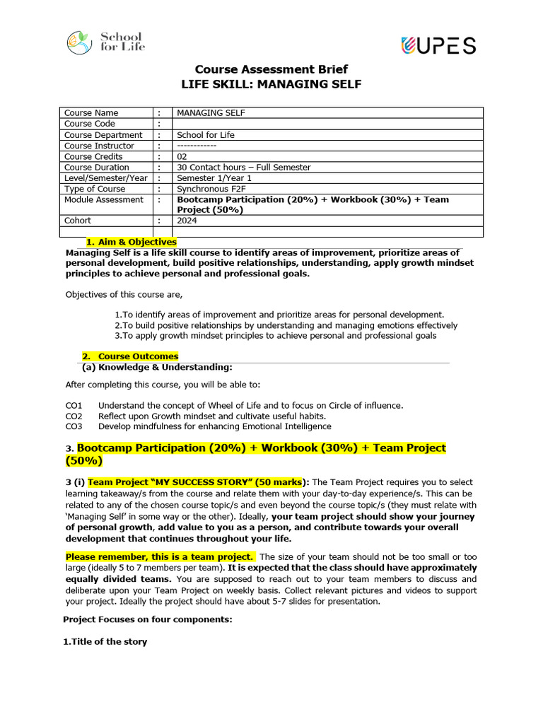 Course Assessment Brief-Managing Self | PDF
