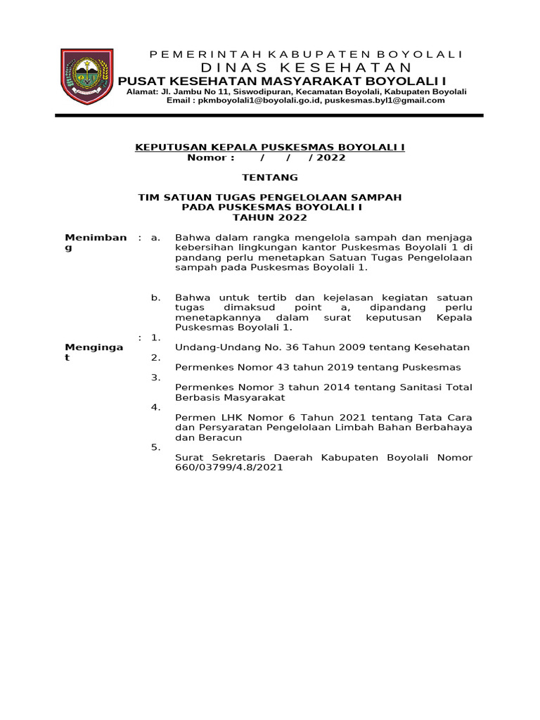 Draft SK Sampah | PDF