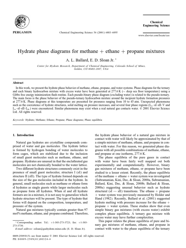 Hydrate Phase Diagrams For Methane + Ethane + Propane Mixtures | PDF ...