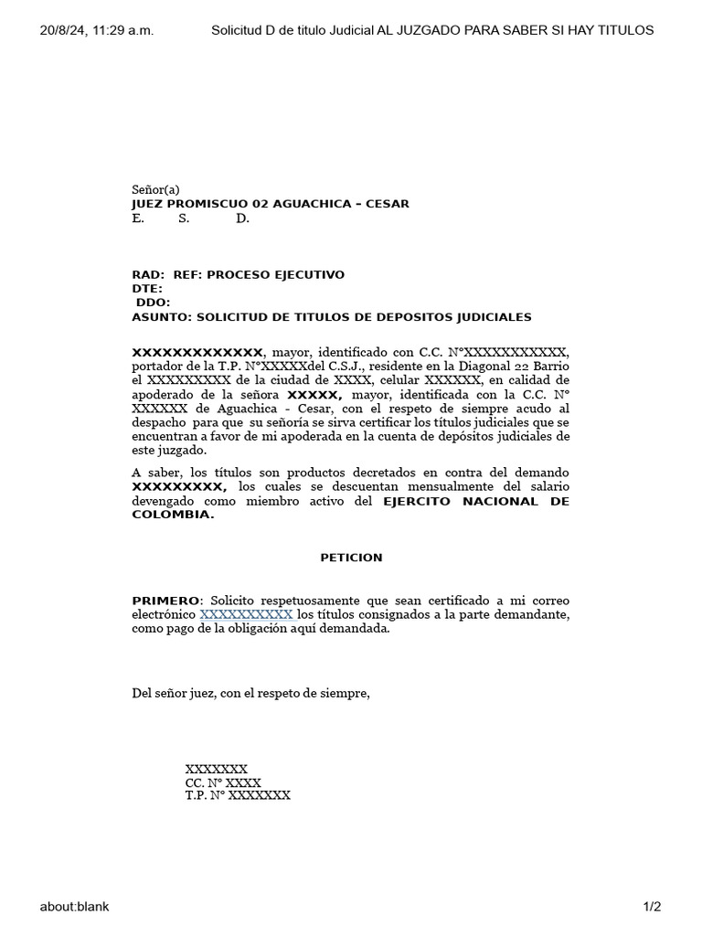 Solicitud D de titulo Judicial AL JUZGADO PARA SABER SI HAY TITULOS | PDF