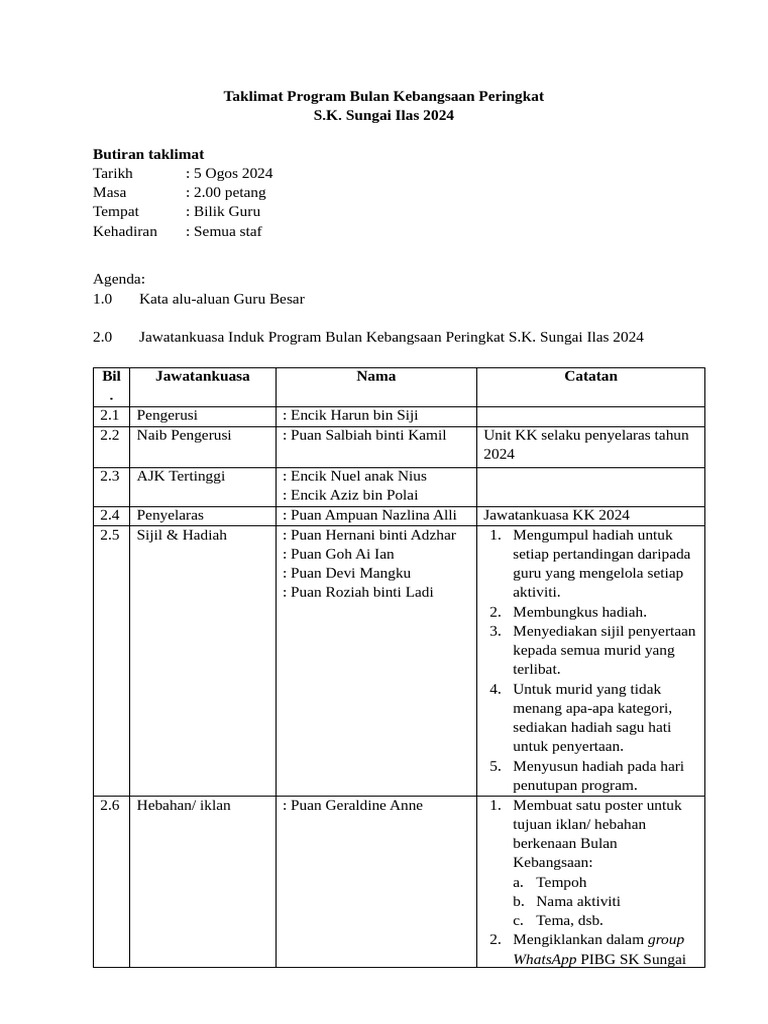 Taklimat Program Bulan Kebangsaan 2024 latest | PDF