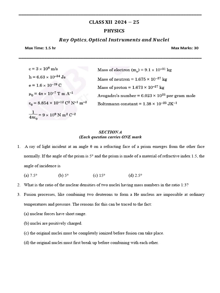12th_Phy_2024-25 QP - 1 | PDF