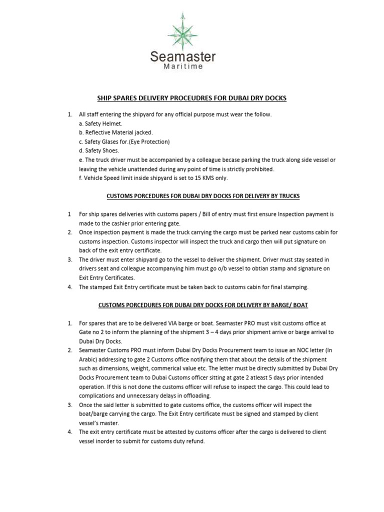 DUBAI DRY DOCKS PROCEDURES | PDF