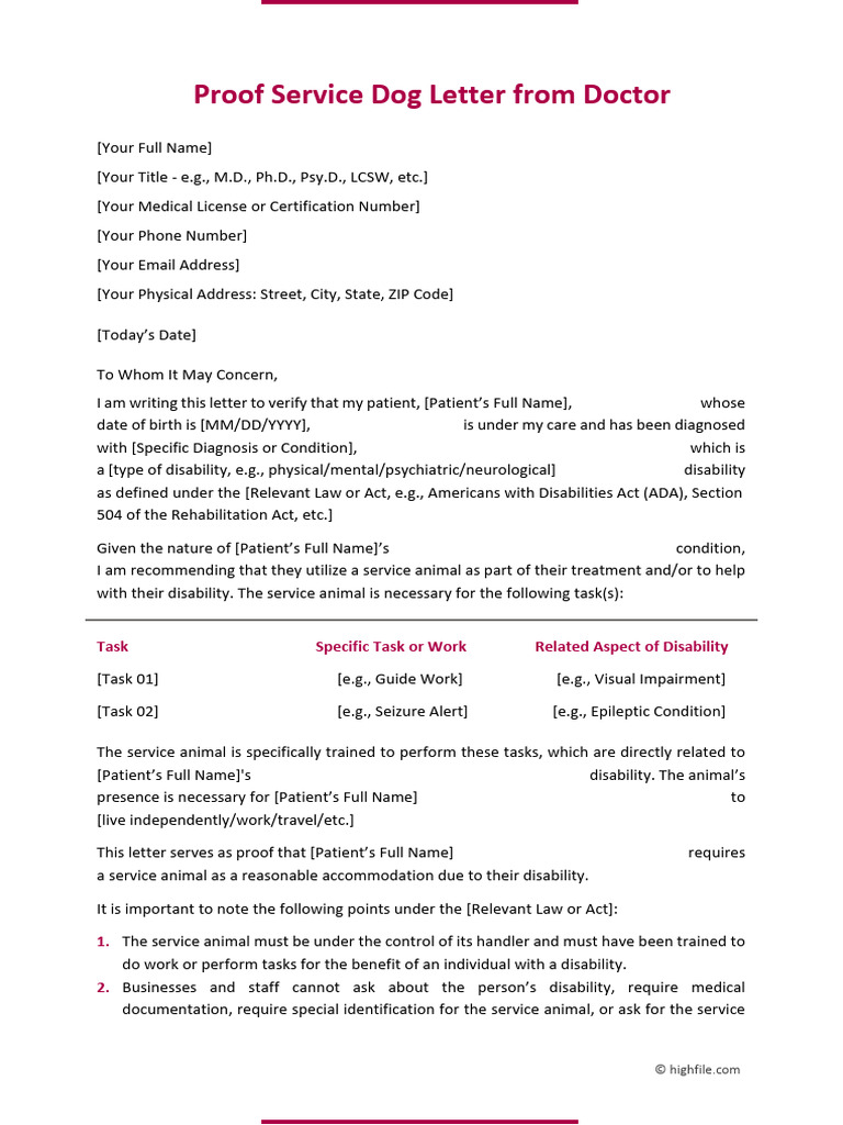 Proof Service Dog Letter from Doctor - PDF | PDF