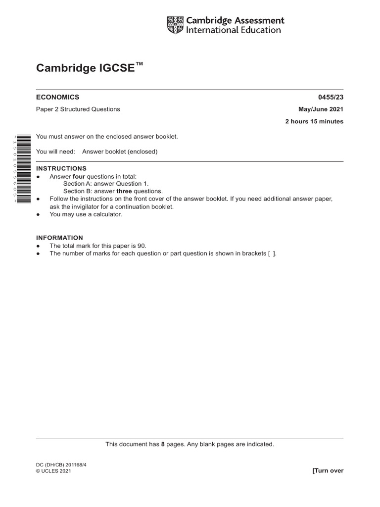 Cambridge IGCSE: ECONOMICS 0455/23 | PDF