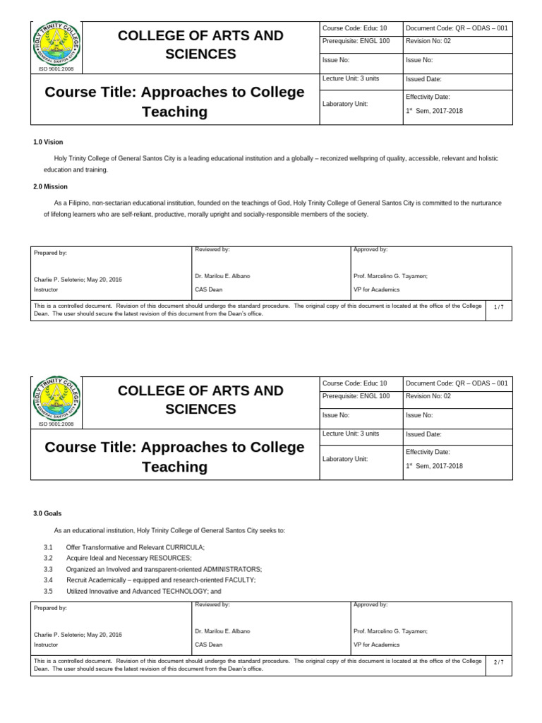 Educ 10 Approaches To College Teaching | PDF