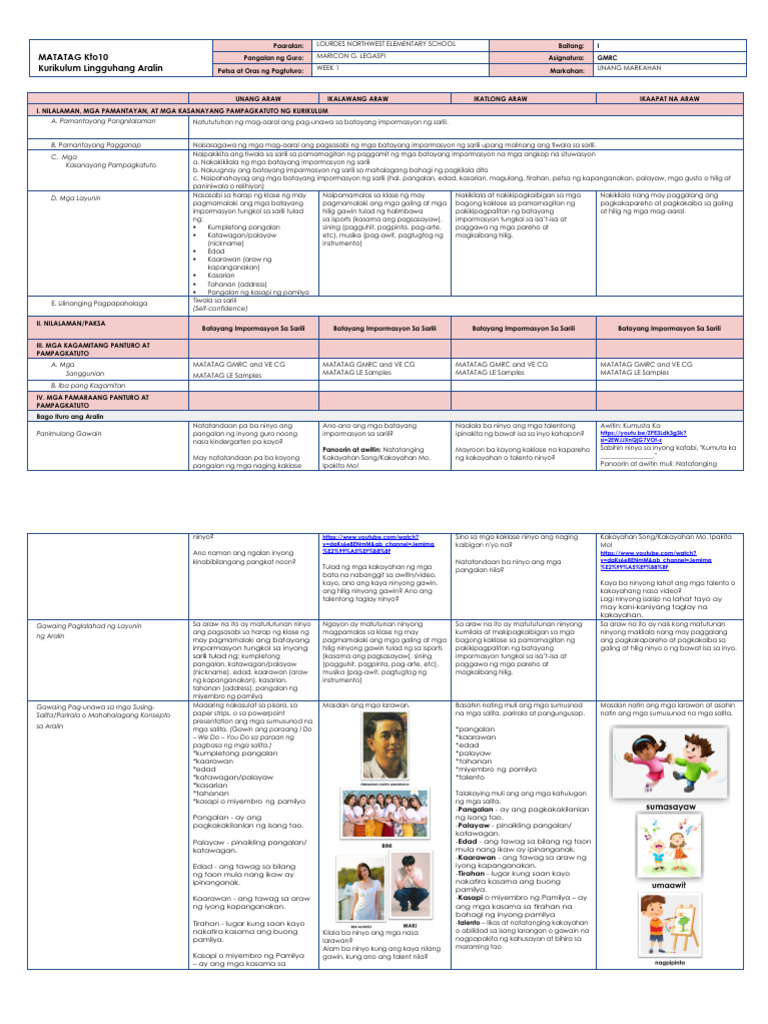 GMRC1 Q1 W1 Matatag DLL | PDF