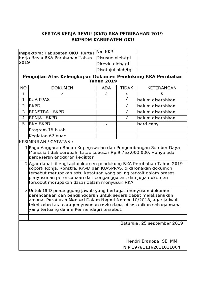 reviu rka perubahan 2019 - bappelitbangda | PDF