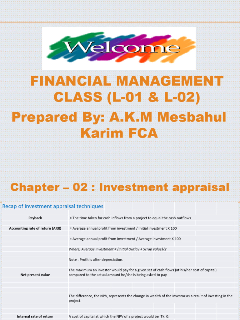 Financial Management CLASS (L-01 & L-02) Prepared By: A.K.M Mesbahul ...