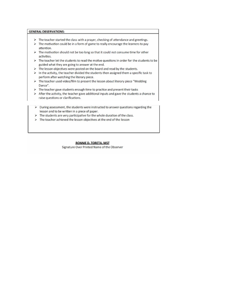 Sample Observation Notes | PDF