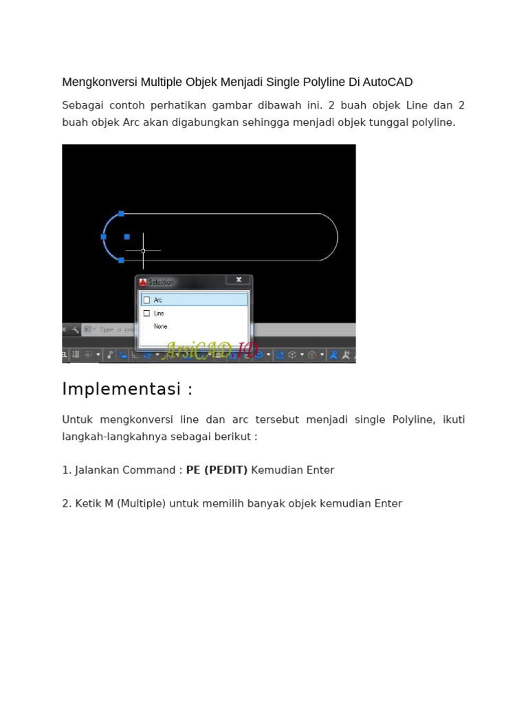 Mengkonversi Multiple Objek Menjadi Single Polyline Di AutoCAD | PDF