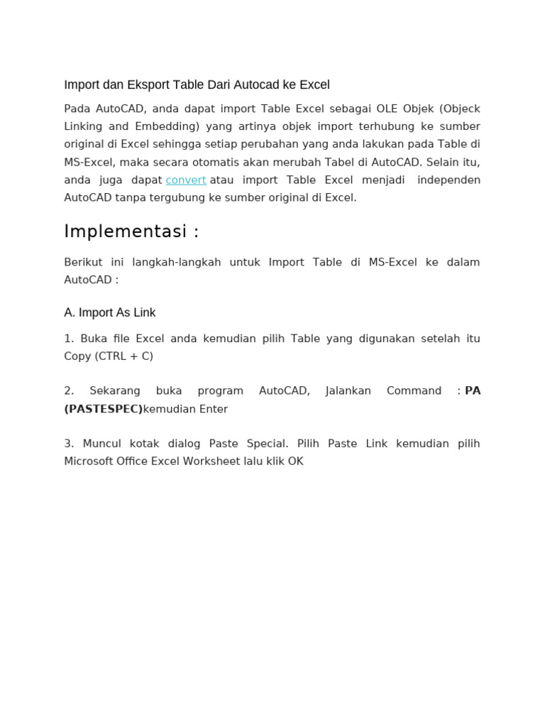 Import Dan Eksport Table Dari Autocad Ke Excel | PDF