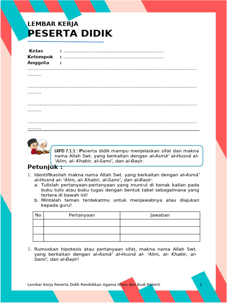 7.2. LKPD Akidah Kls Vii Sem 1 | PDF