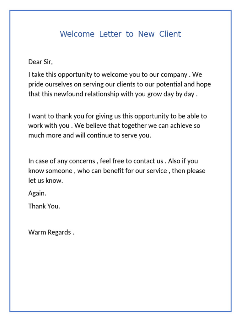 Welcome Letter To New Client | PDF