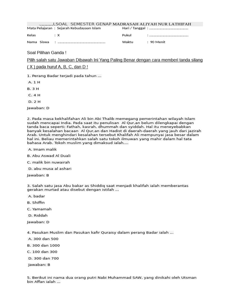 Soal Ski Kelas X Semester Genap Tahun Pel. 2023 - 2024 | PDF