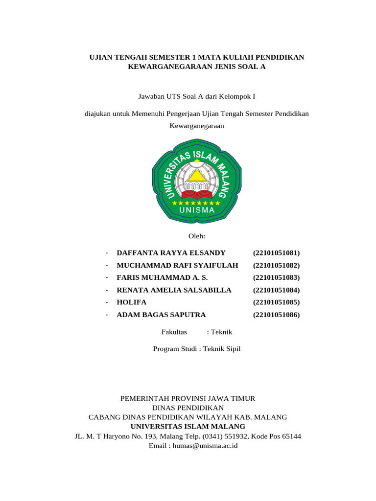 Teknik - Sipil - Kelas C - Kelompok 1 - 081-086 | PDF Teknik - Sipil - Kelas C - Kelompok 1 - 081-086 | PDF